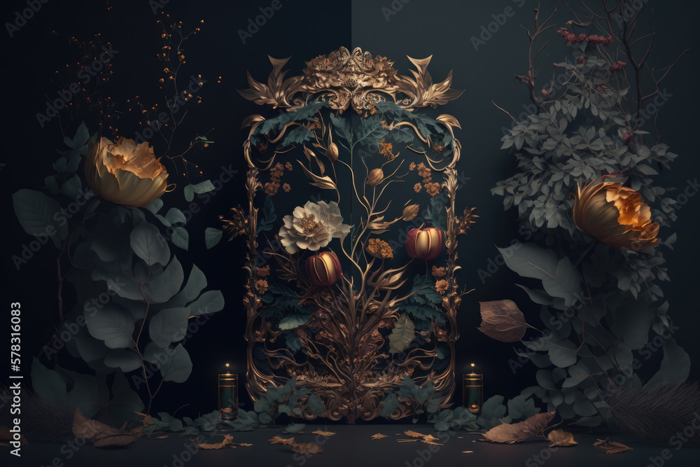 wallpaper decorated rococo blooms flowers orante gold frame dreamy ...