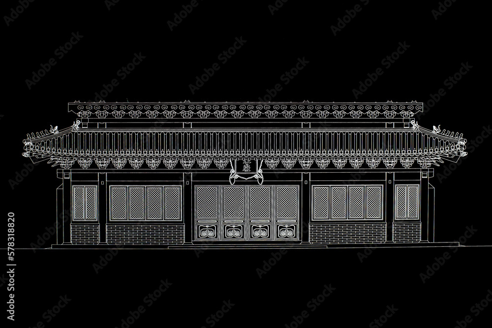 Architectural drawing of traditional chinese wood building Stock ...