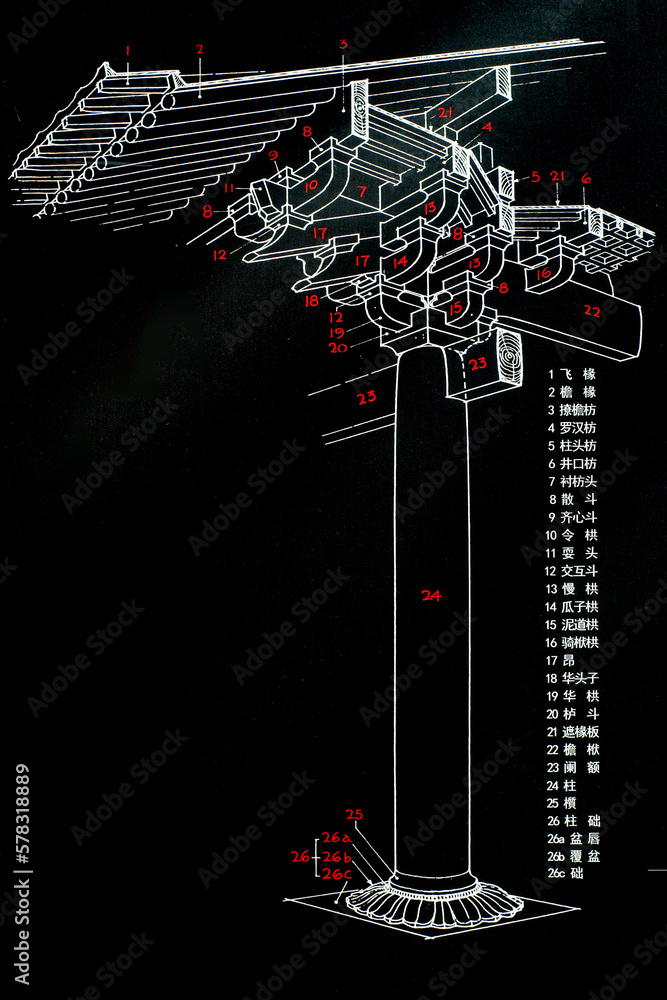 Architectural drawing of traditional chinese wood building Stock ...
