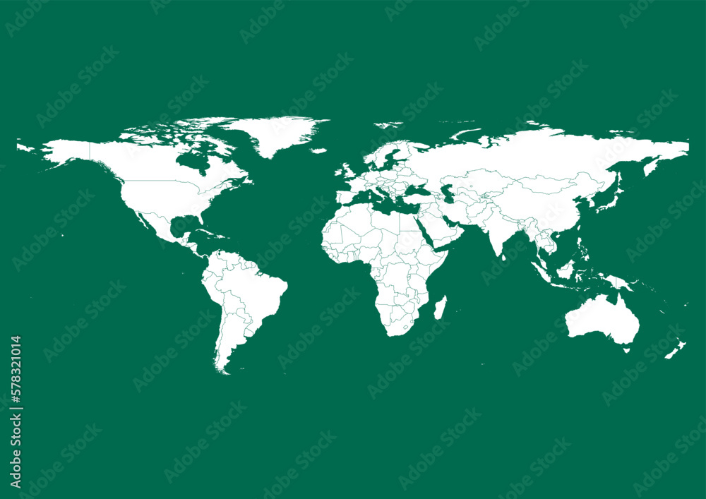 Vector world map - with Bottle Green color borders on background in ...