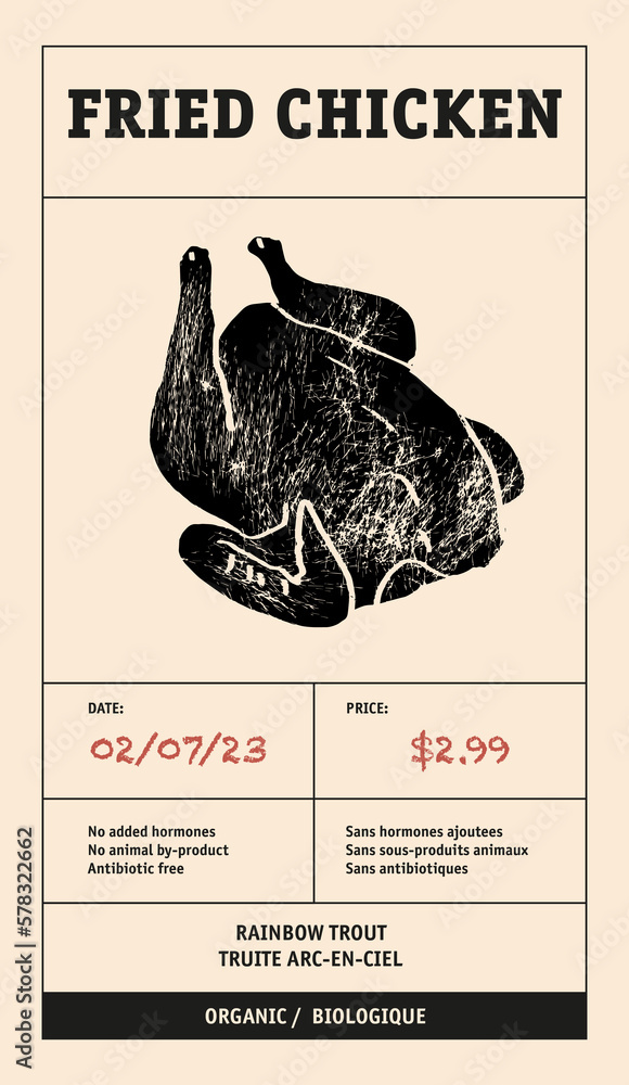 Modern typography banner, hand drawn fried chicken. Meat abstract ...