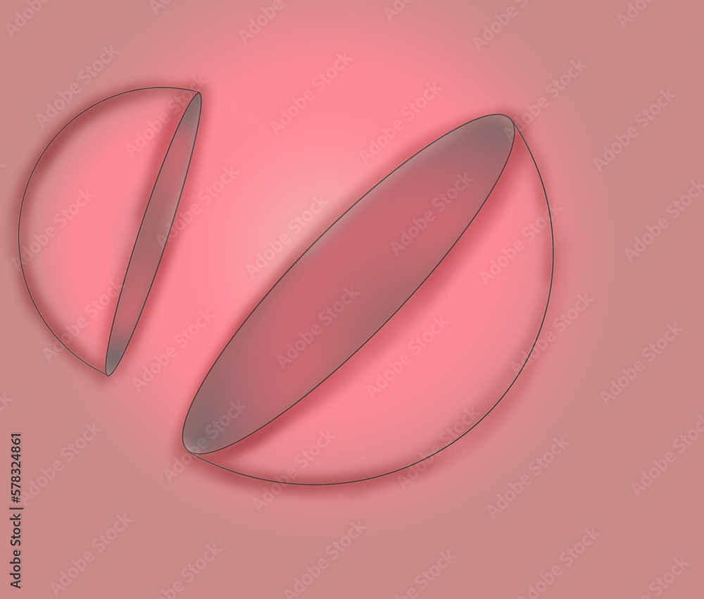 red round ball split in half with a red gradation background Stock ...