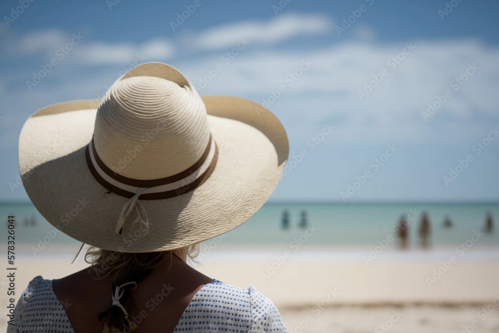 Back view of a woman relaxing on the beach. African woman model wearing ...