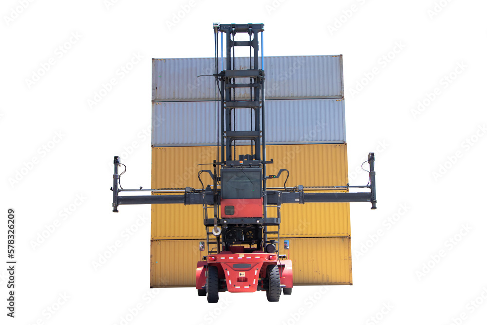 Side loader handling cargo container in import export logistic zone ...