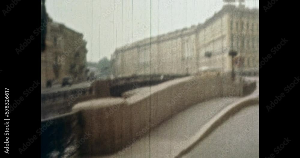 Street view of old city from bus front window. Looking through ...