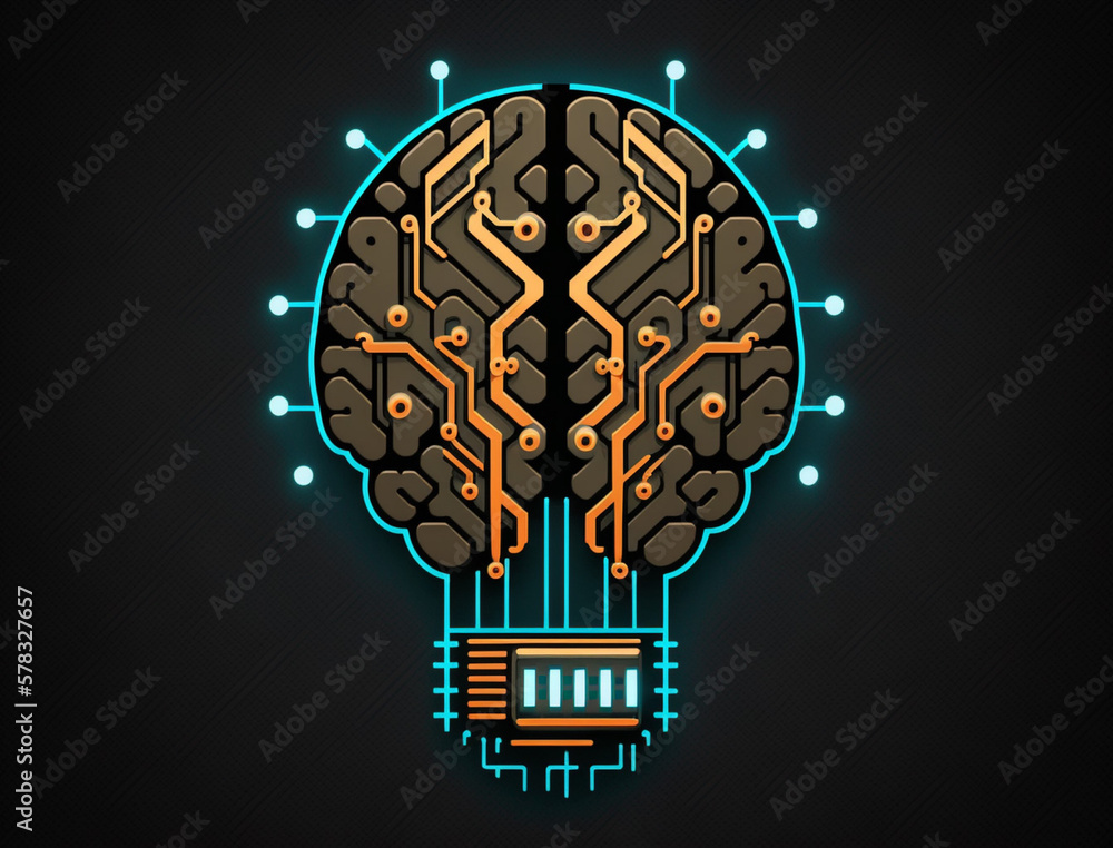 Bulb like robotic human brain with detailed circuits. Concept art of ...