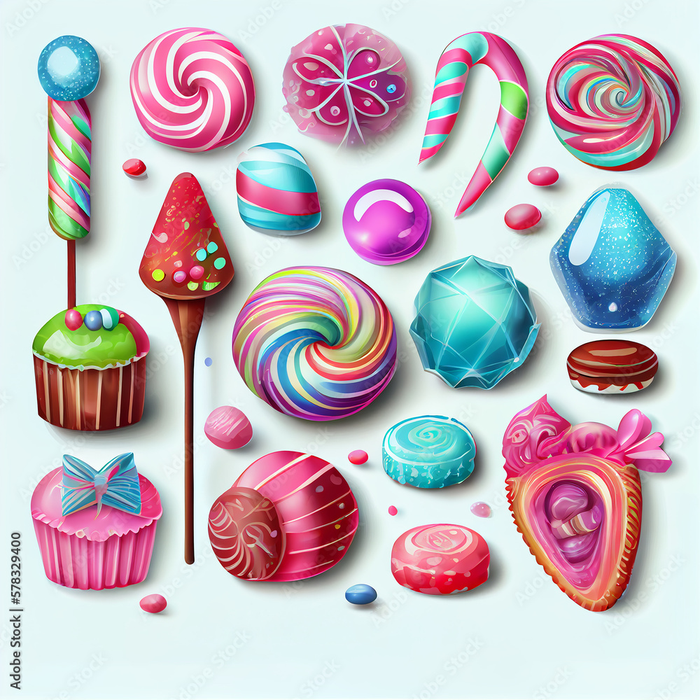 ภาพประกอบสต็อก Watercolor colorful candy clip art set isolated on white ...