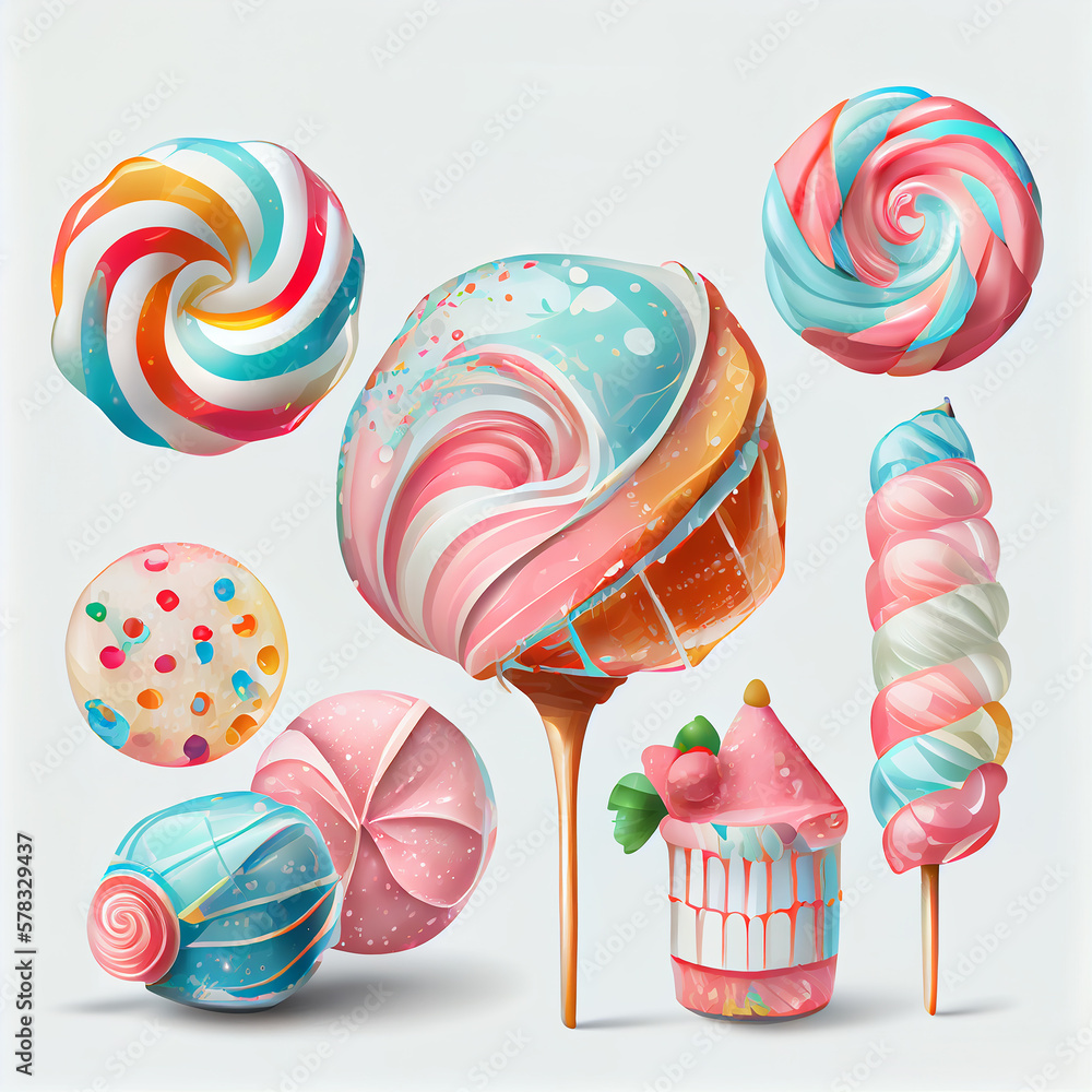 Watercolor colorful candy clip art set isolated on white background ...