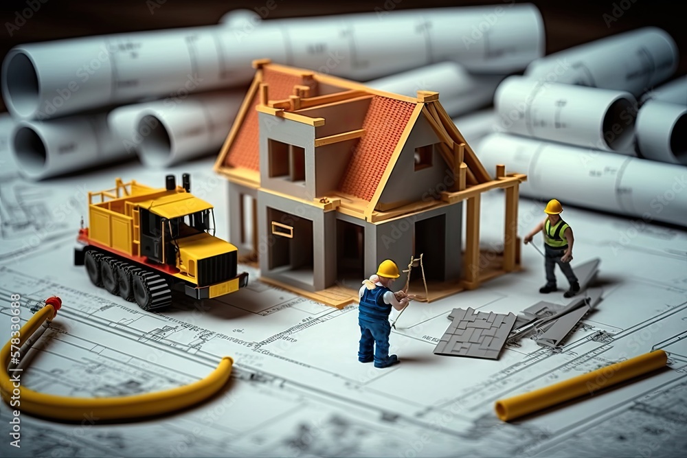 Complete construction project. Residential building blueprint plans and ...