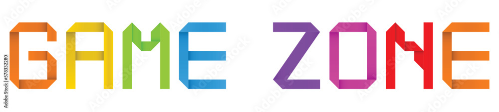 Vector concept or conceptual paper origami font forming GAME ZONE text ...
