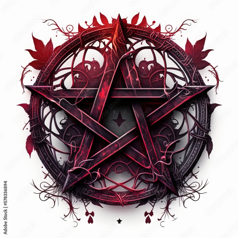 Illustration of a gothic pentagram, black and dark red pallet, gothic ...