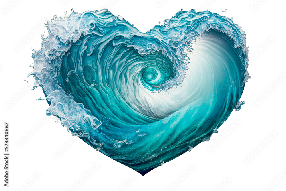 Blue heart-shaped sea wave on isolated transparent background, png ...