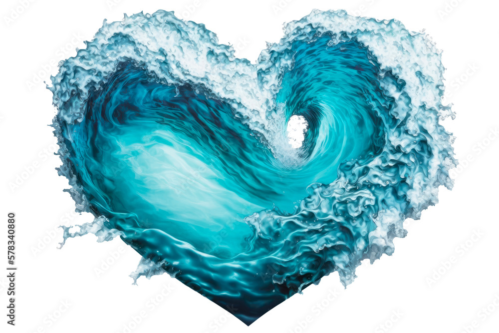 Blue heart-shaped sea wave on isolated transparent background, png ...