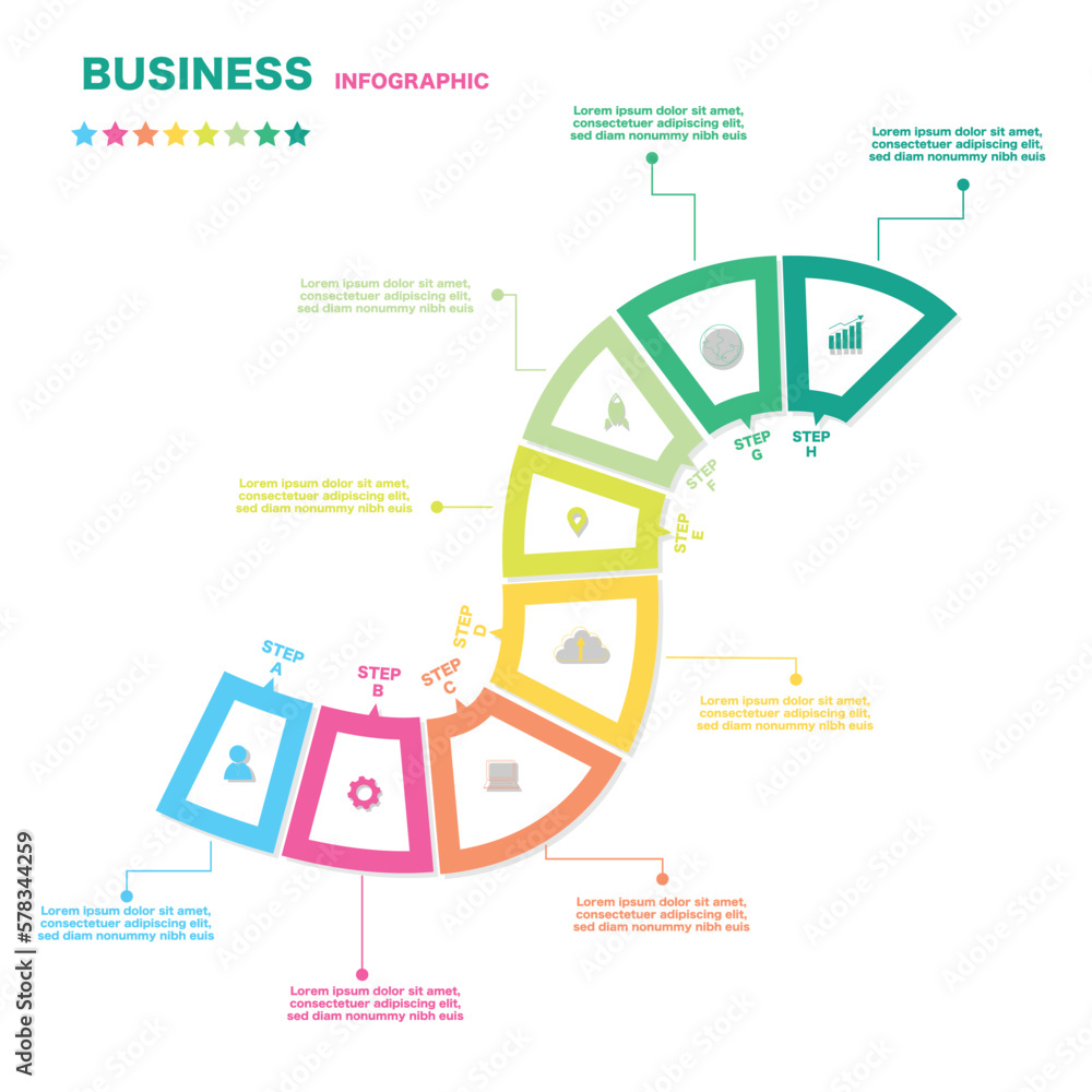 Business process graph, step to success diagram and chart illustration ...