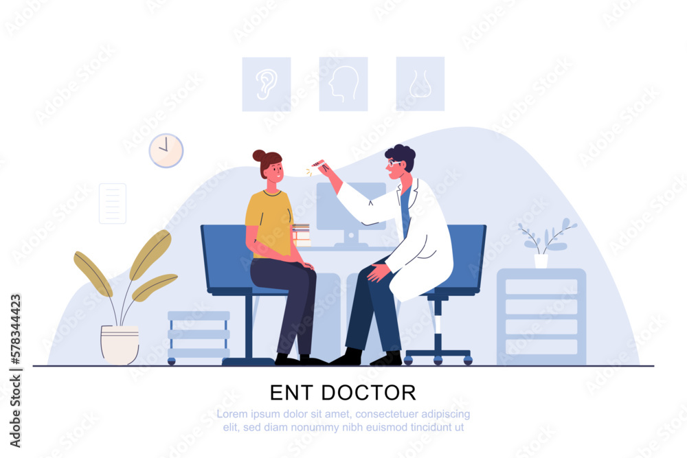 Otolaryngologist examines a patient. ENT doctor checkup ears and nose ...