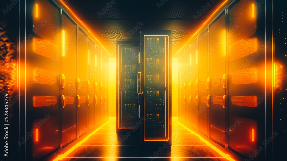 Server room with node base programming data design element. concept of big data storage and ...