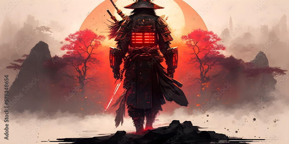 Full body portrait, a Samurai Imperial Heraldic Shadow trooper on a ...