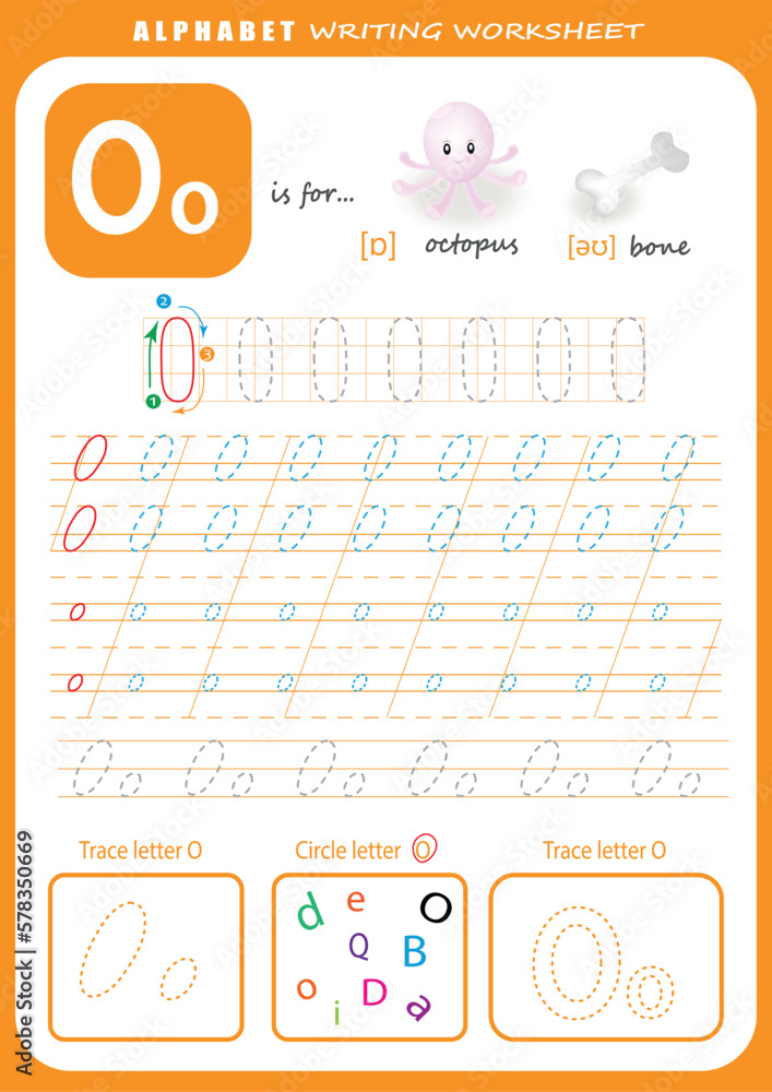 O letter handwriting practice worksheet. Alphabet letter tracing ...