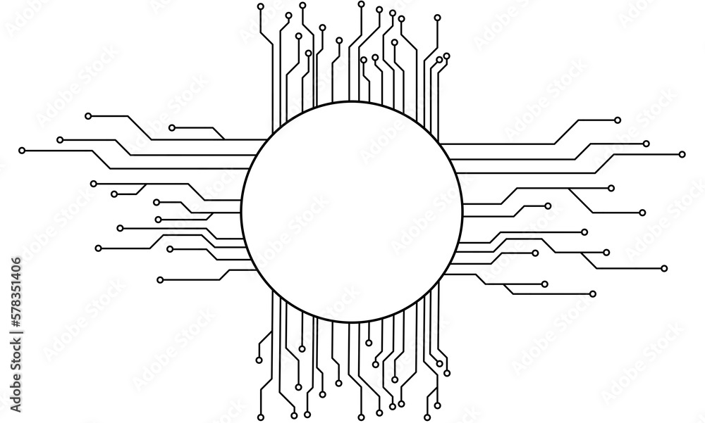 Round frame with lines and dots. Technological background. Drawn ...