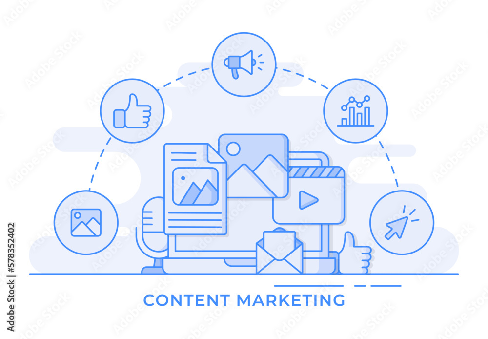 Content marketing thin line vector flat illustration infographic for ...