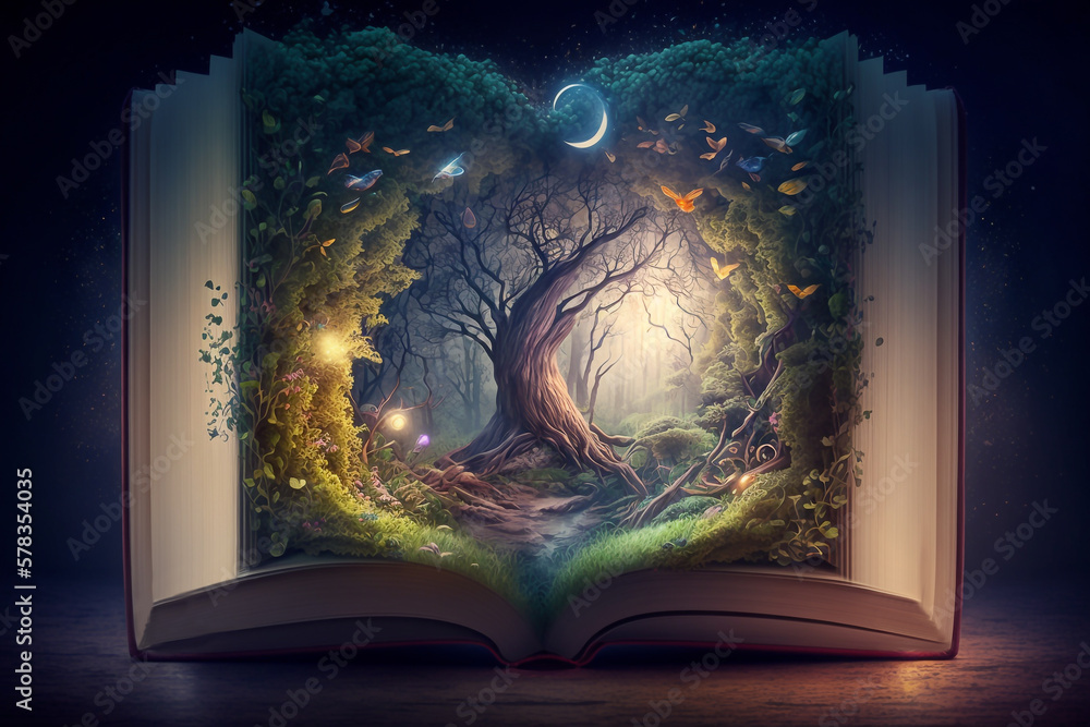 llustration of a magical book that contains fantastic stories - AI ...