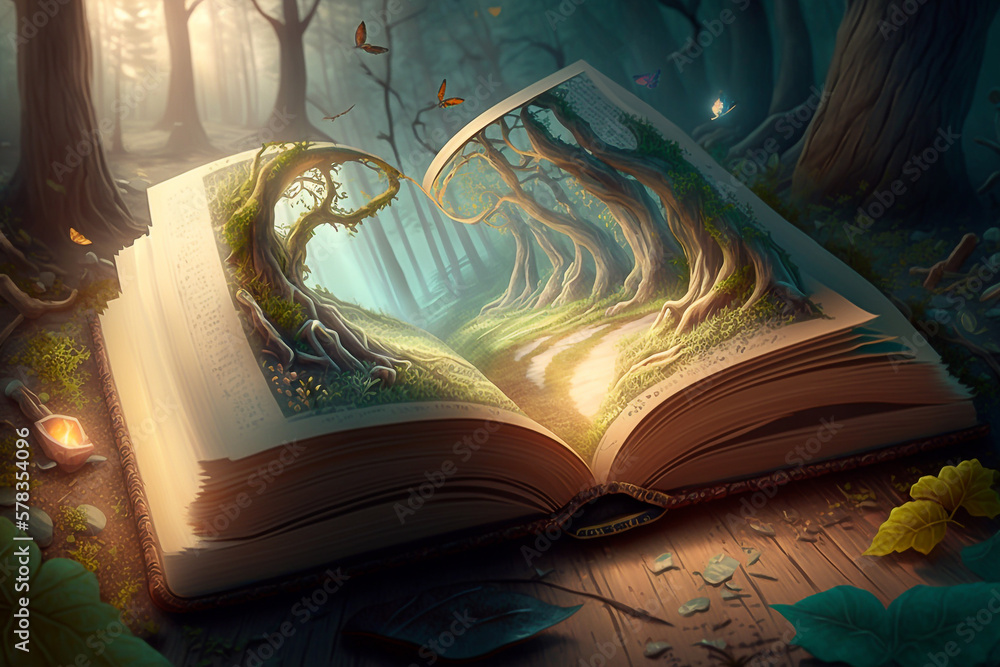 llustration of a magical book that contains fantastic stories - AI ...