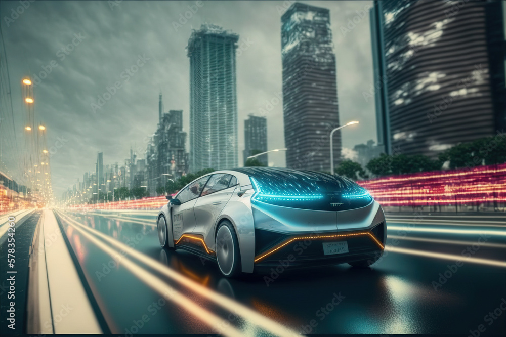 Fast electric car with luxury futuristic autonomous sensor software ...