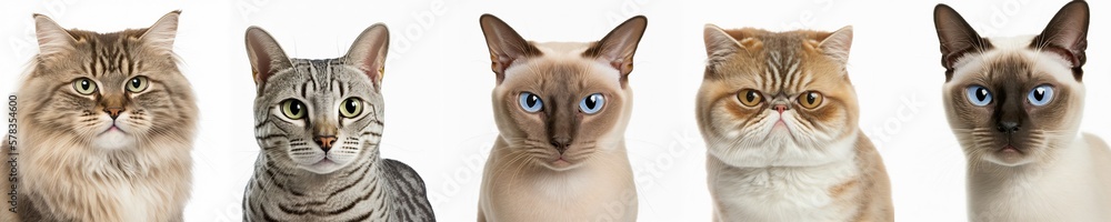 Cats group studio portrait shot photo set on white background . Various ...