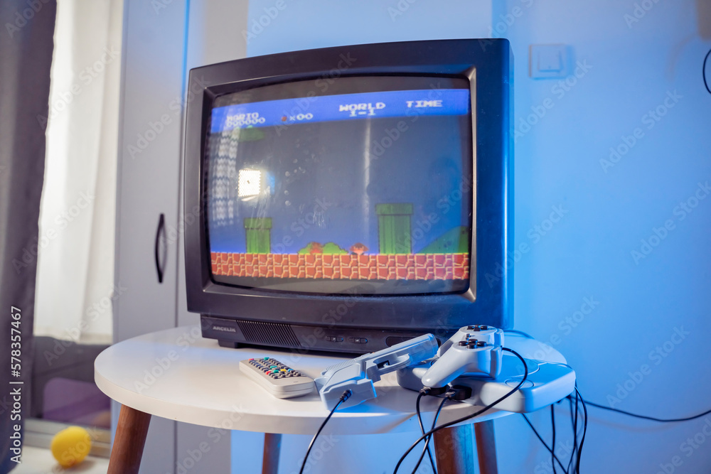 Alanya, Antalya / Turkey - March 06 2023 : a video games on a retro tv ...