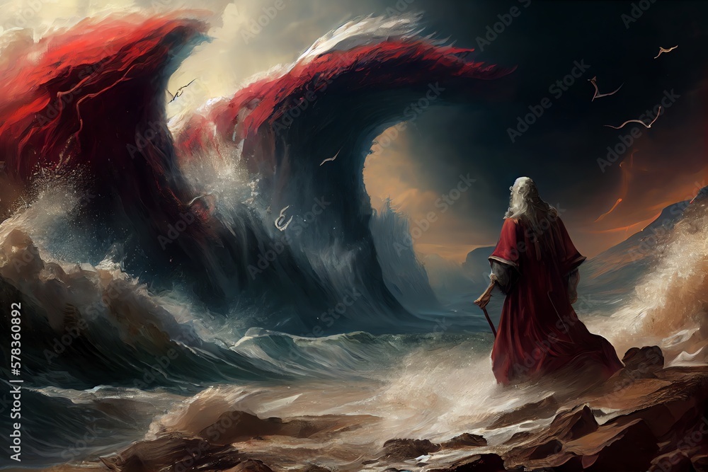 Prophet Moses And The Red Sea. Generative AI Stock Illustration | Adobe ...