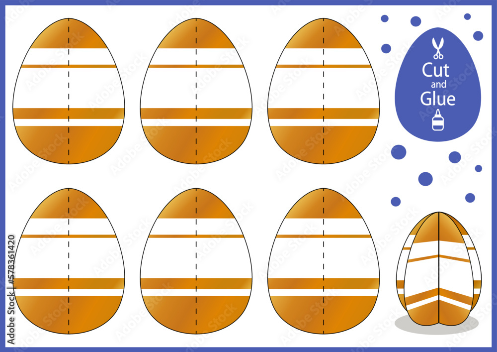 Easter activity craft game. Cut and glue paper 3d egg. Vector printable ...