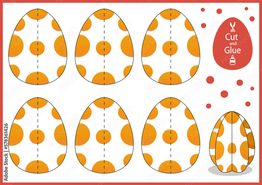 Education craft game cut and glue paper easter egg. Vector printable ...