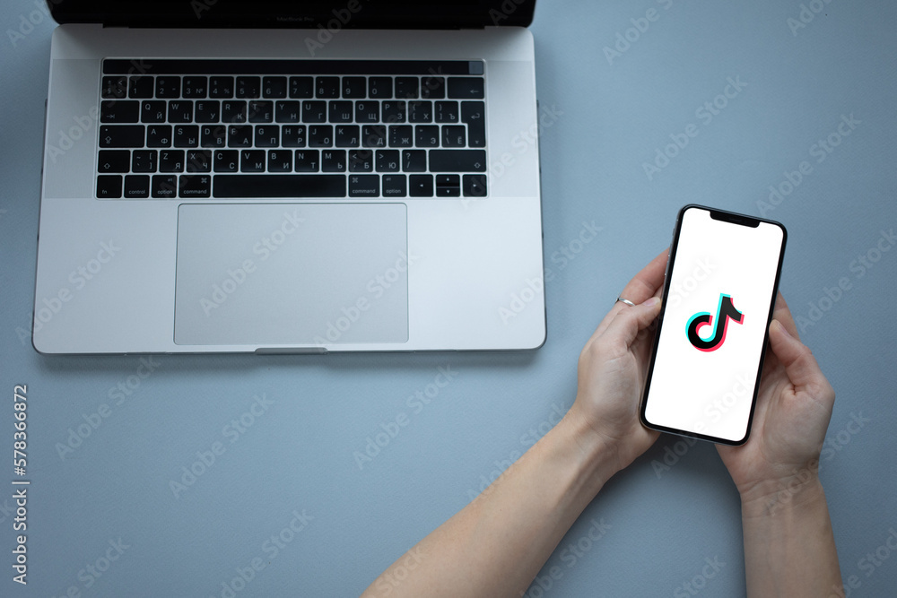 Mobile phone with the TikTok Logo on the screen Stock Photo | Adobe Stock