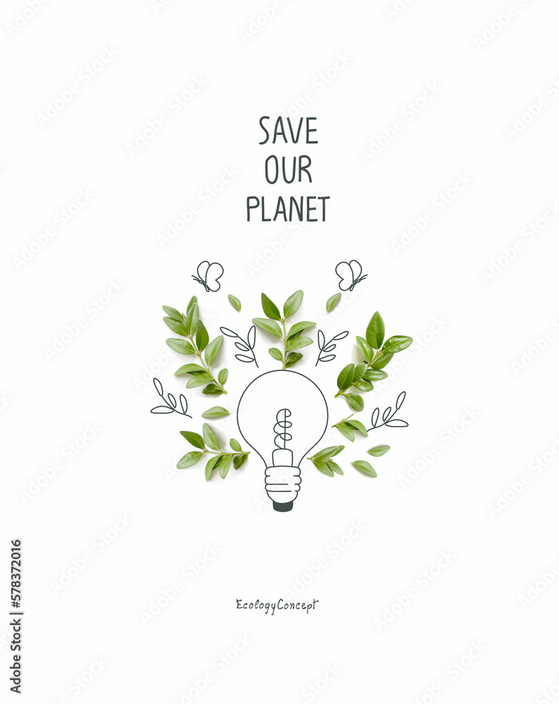 Environmentally friendly planet. Cartoon sketch of eco lamp with green ...