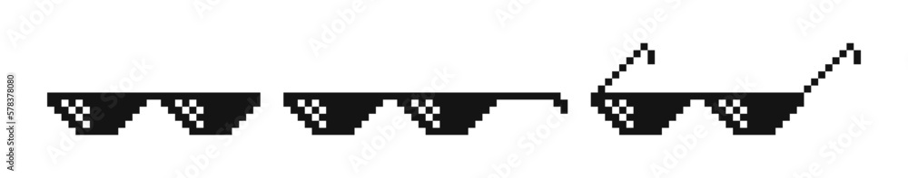 Pixel glasses. Trendy thug life meme glasses in pixel art style. Set of ...