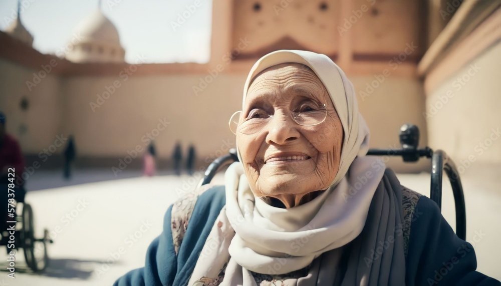 old muslim women using wheelchair praying in mosque, Generative AI ...
