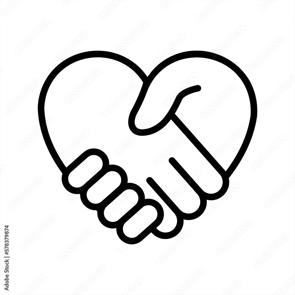 Abstract handshakes heart vector icon. Sign friendship or partnership ...