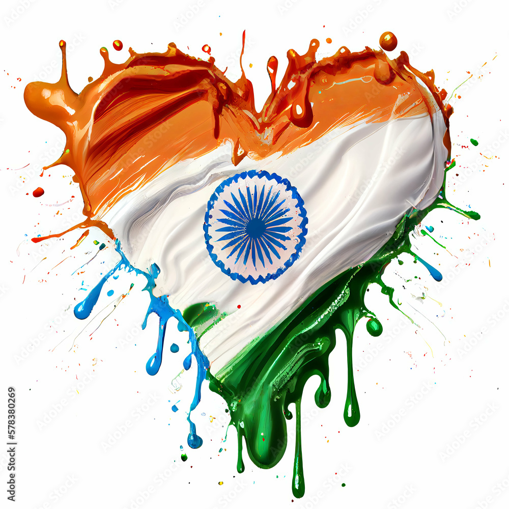 Heart shaped oil paint splash in colors of India flag on white ...