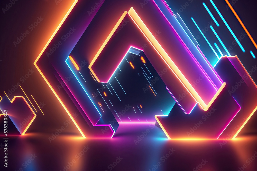 Generative AI illustration of colorful geometric neon shapes Stock ...