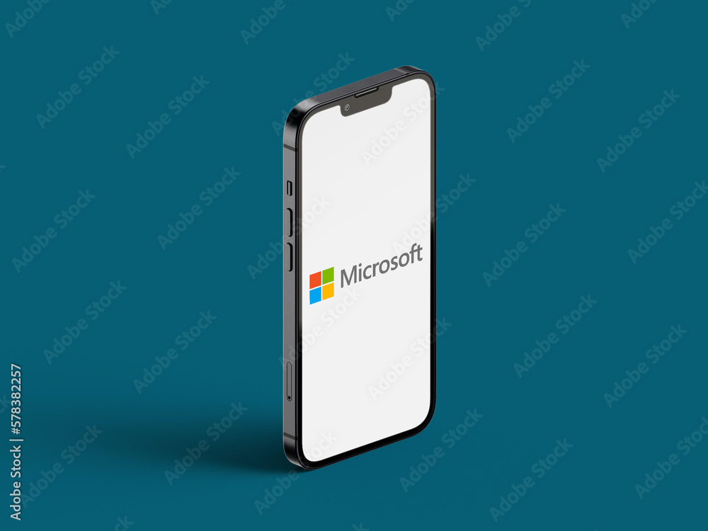 Mobile phone with the Microsoft Logo on the screen Stock Photo | Adobe ...