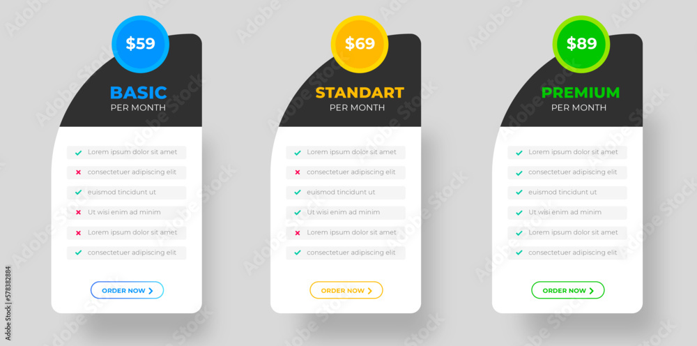 Ui UX pricing design tables with tariffs, subscription features ...