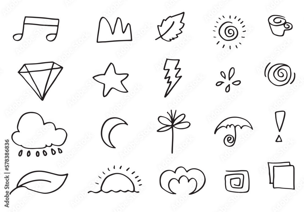 Set of cute hand drawn line scribble expression signs.emoticon effects ...