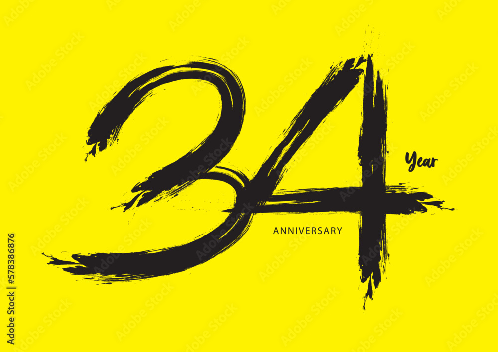 34 year anniversary celebration logotype on yellow background, 34 ...
