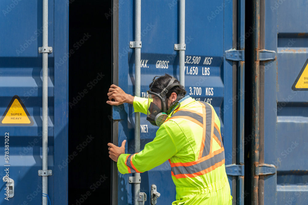 Engineer wear PPE urgently assisted the male technique inside container ...