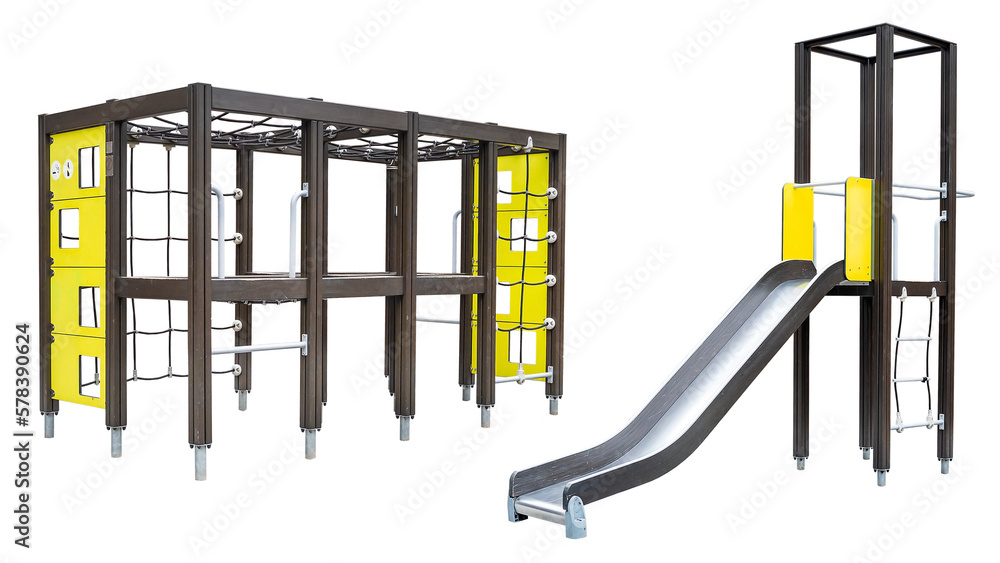 Steel slide and sports complex for children on a playground with ...