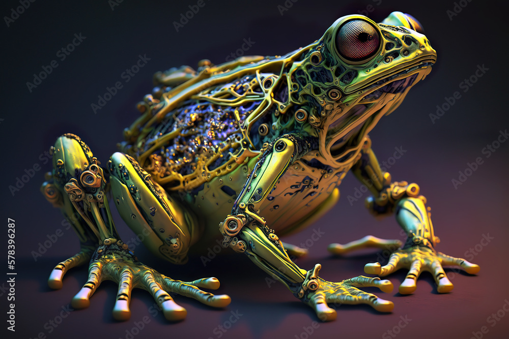 Robotized frog. Small details, complex structure construction. AI ...