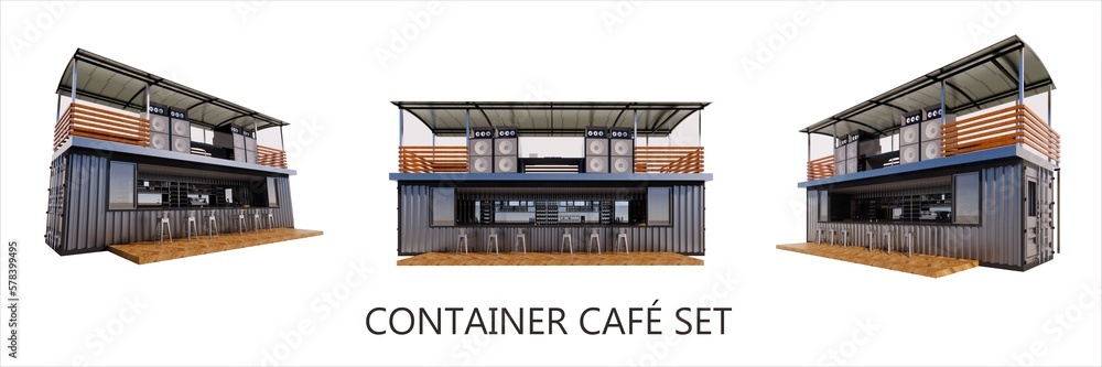 40 feet container 2 floors with Dj at the top 3d rendering realistic ...