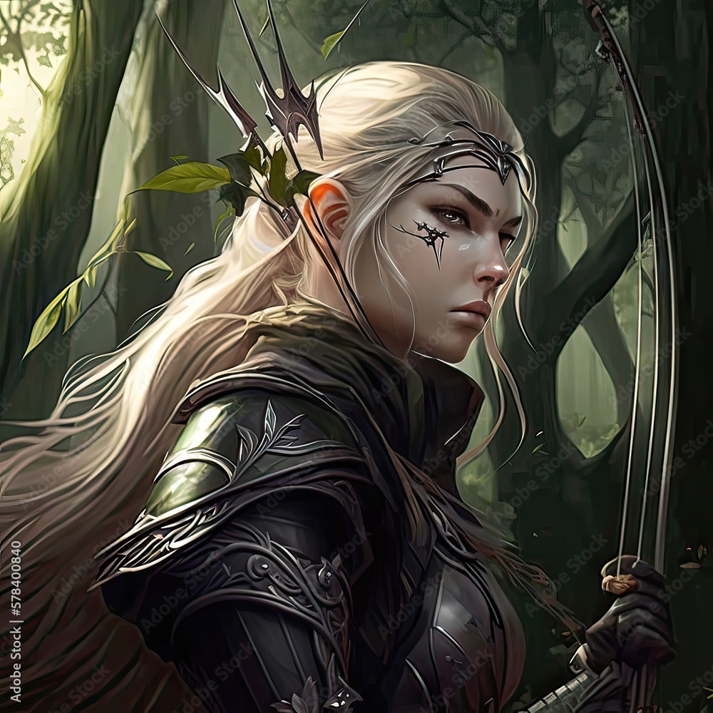 Beautiful Elven Archer In Ambush Rogue Deep Forest Fantasy Bow Quiver Disguise Non