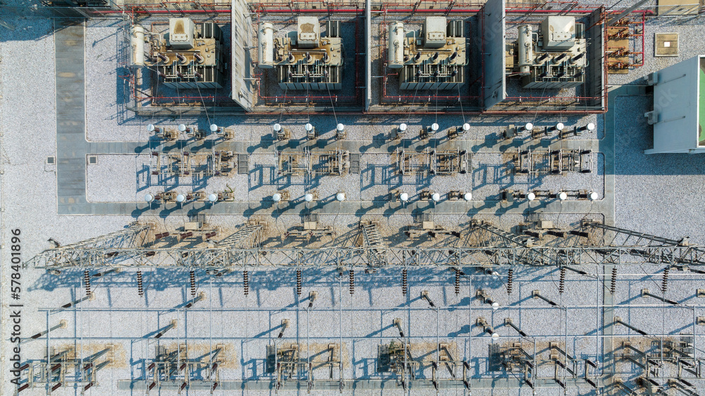 Fotografia do Stock: Aerial view substation with transformer high ...