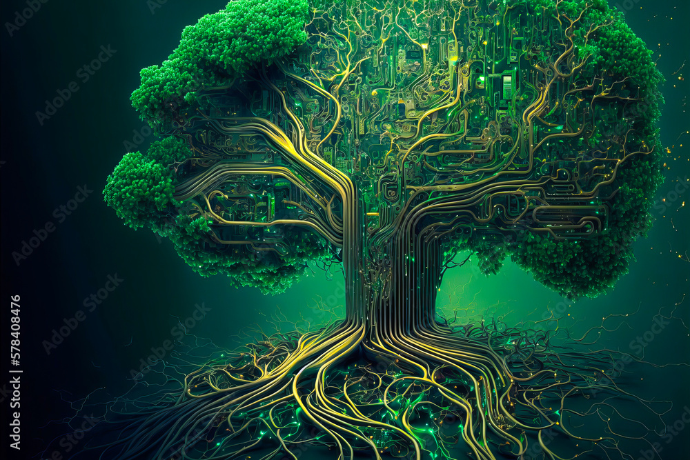 Electronic circuit board arranged like a tree. Shows how to draw ...